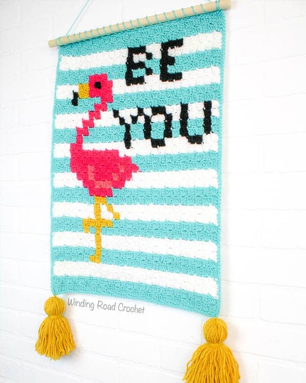 Find Your Flock: Flamingo Wallhanging Free C2C Graph - Winding Road Crochet