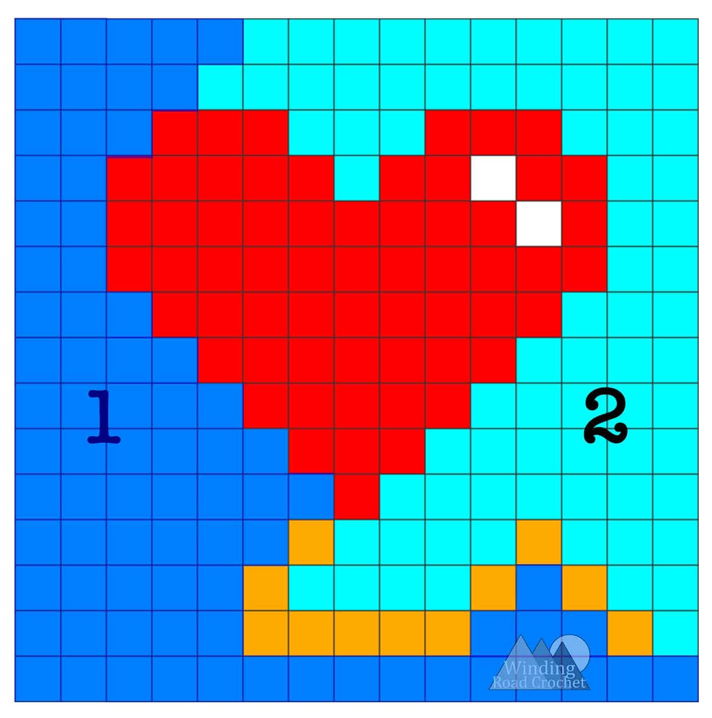 Heart Balloon C2C Graph - Winding Road Crochet
