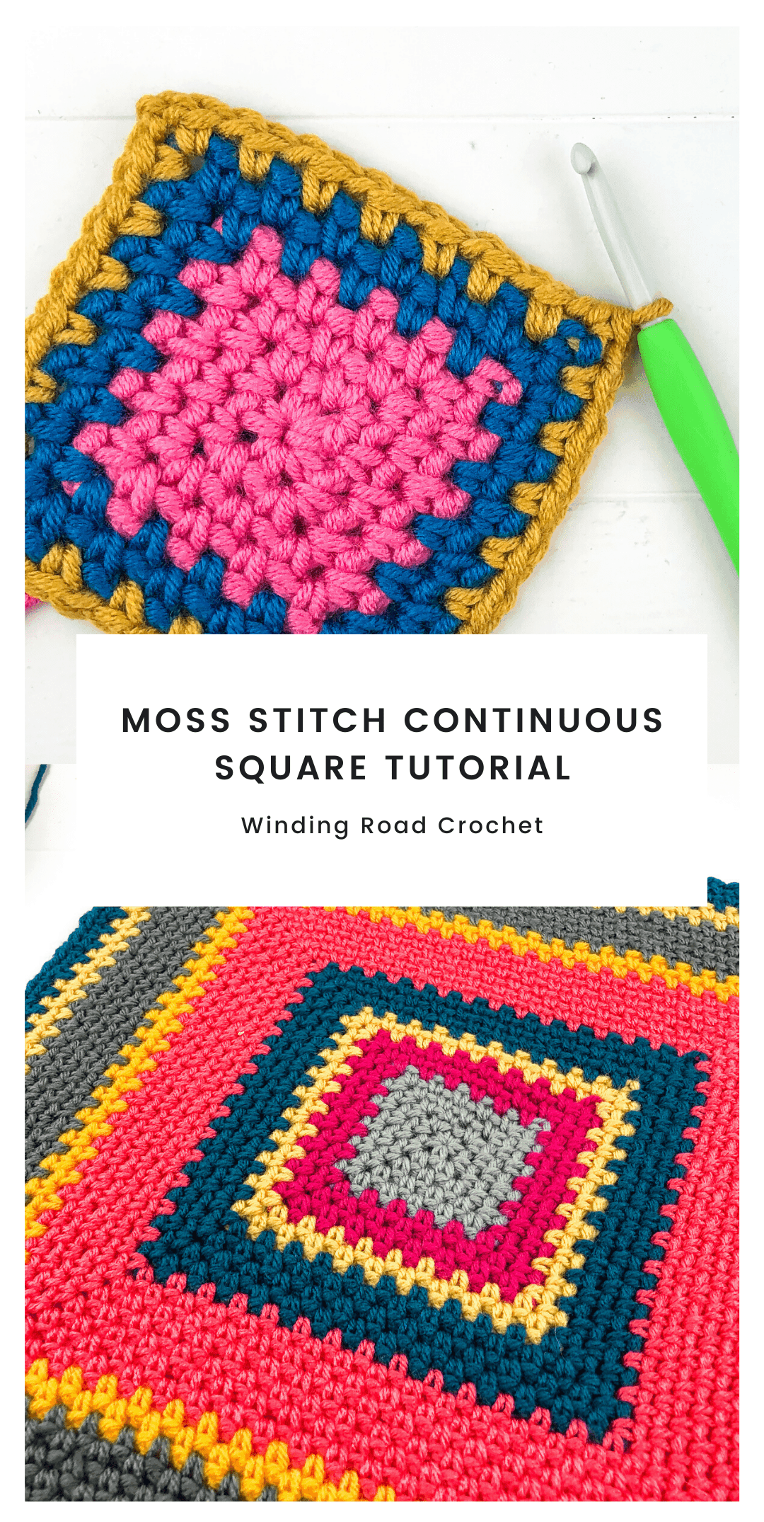 Crochet Moss Stitch Square Tutorial + Video - Winding Road Crochet