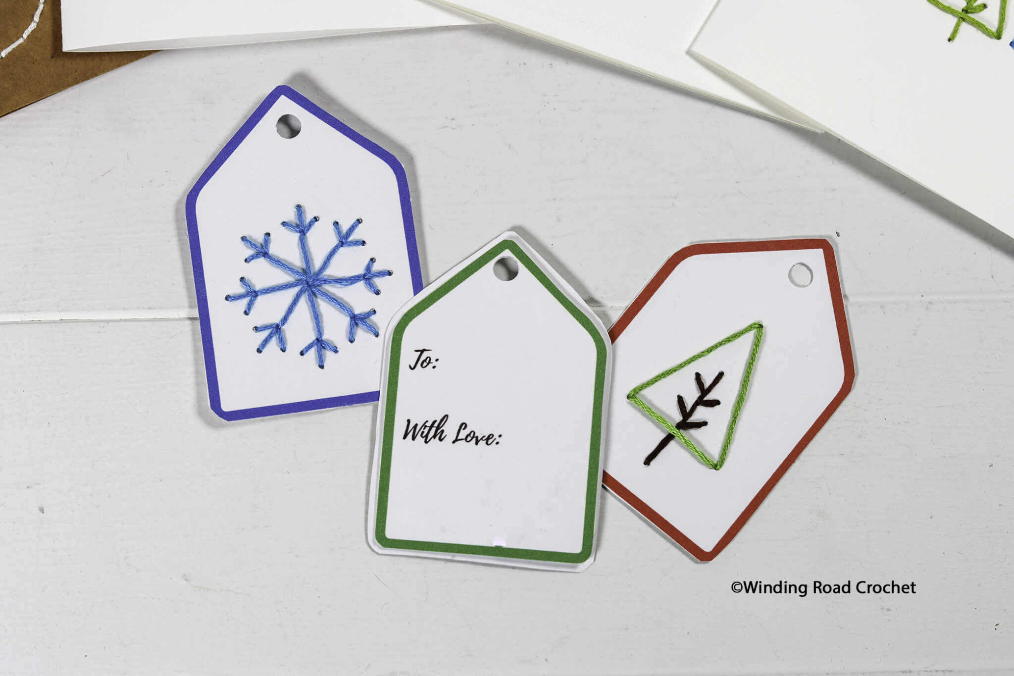 Embroidered Christmas Cards with Easy Printable Template - Winding Road ...