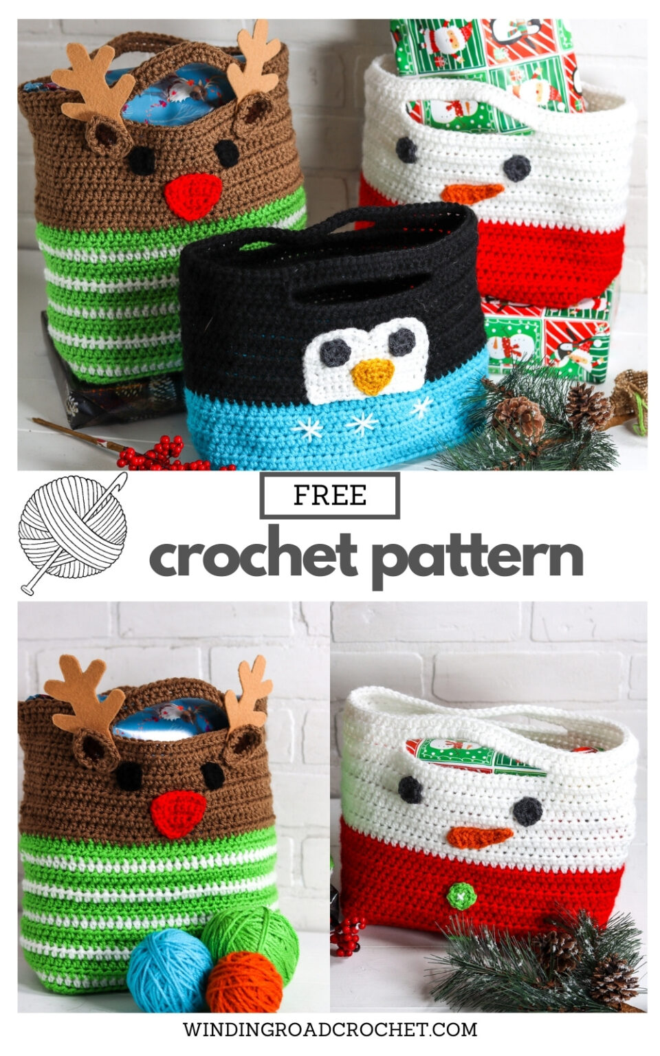 Festive Crochet Gift Bag Free Crochet Pattern - Winding Road Crochet