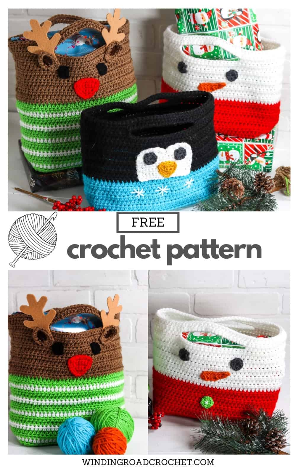 Festive Crochet Gift Bag Free Crochet Pattern - Winding Road Crochet