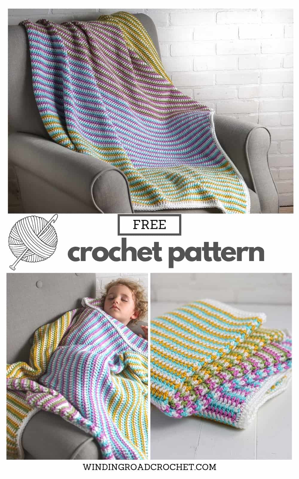 Crochet Striped Afghan Free Pattern with Video Tutorial - Winding Road ...