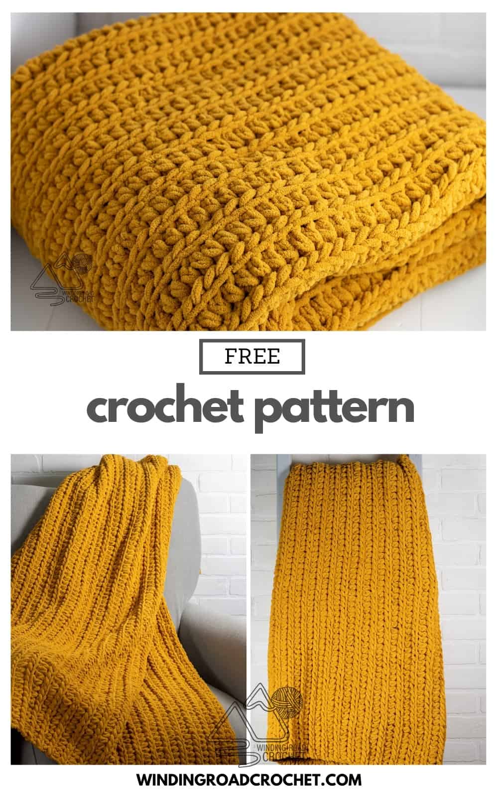 Crochet Throw Blanket Free Pattern with Video Tutorial - Winding Road ...