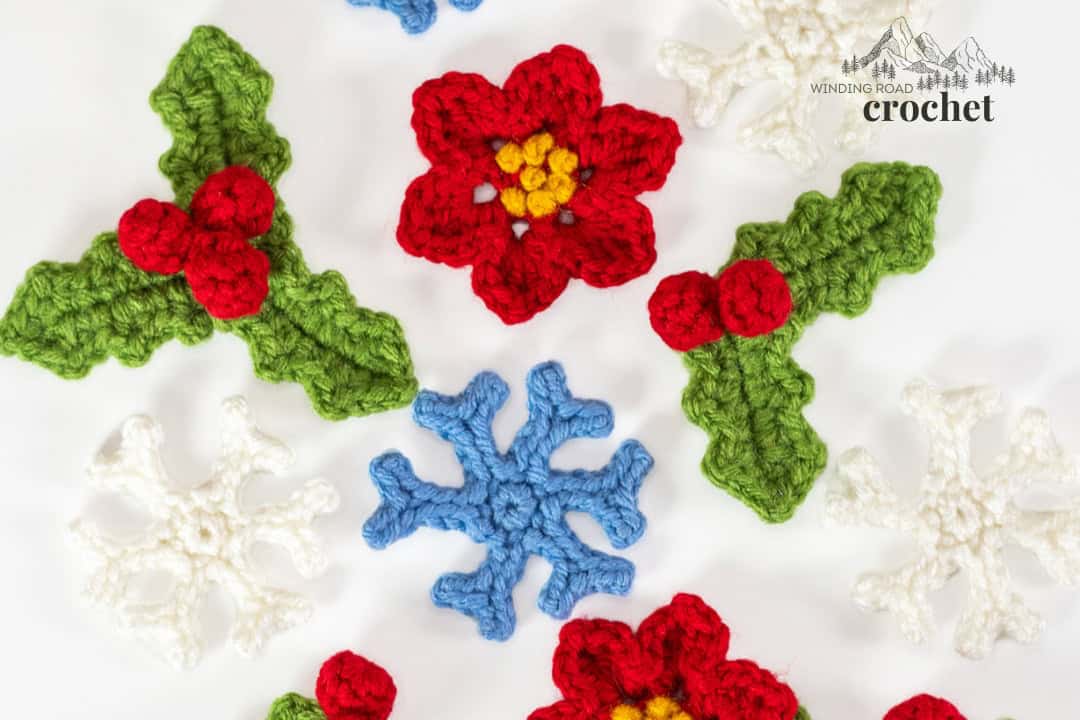 Crochet Winter Motifs Pattern Snowflake, Holly, Pointsetta - Winding ...