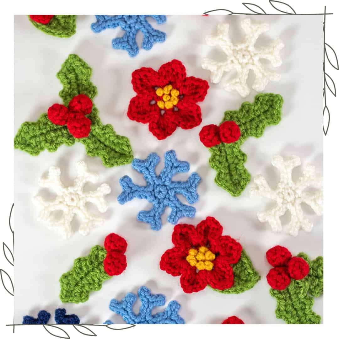 Crochet Winter Motifs Pattern Snowflake, Holly, Pointsetta - Winding ...